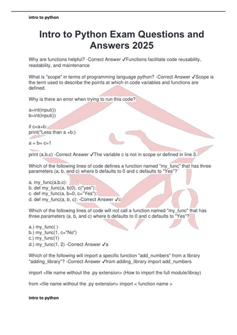 Intro To Python Exam Questions And Answers 2025 Intro To Python Stuvia Us