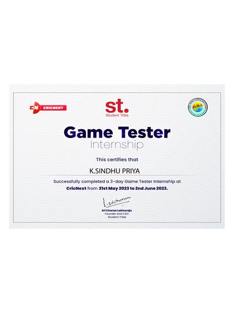 Game Tester Certificate Pdf