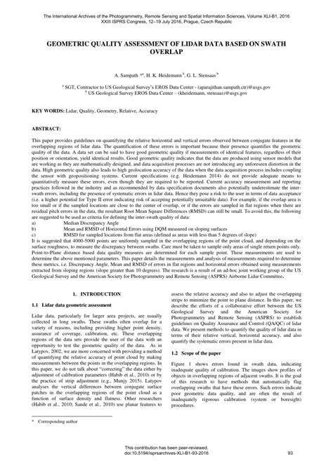Pdf Geometric Quality Assessment Of Lidar Data Based On Swath Overlap