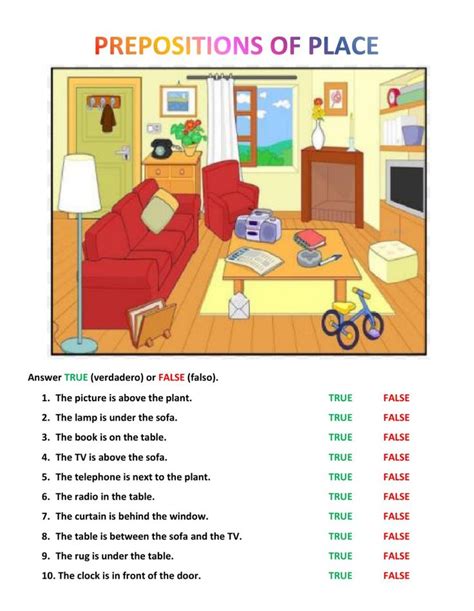 True Or False Prepositions Of Place Worksheet