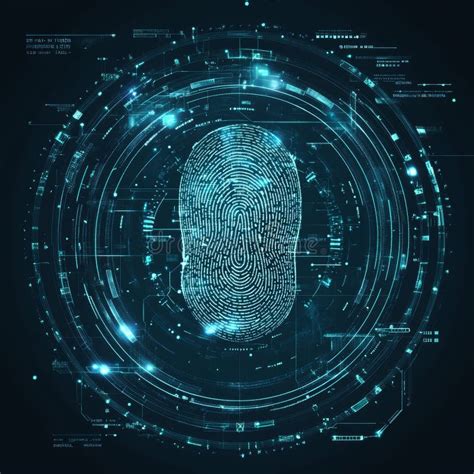 Glowing Fingerprint Scan With Hud Elements Biometric Security And Personal Identification