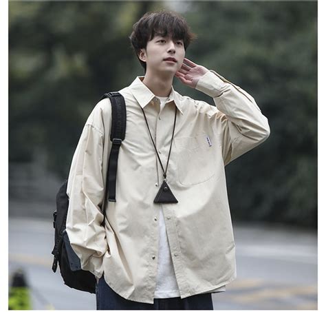 Sơ mi khuy bấm trơn màu Streetwear