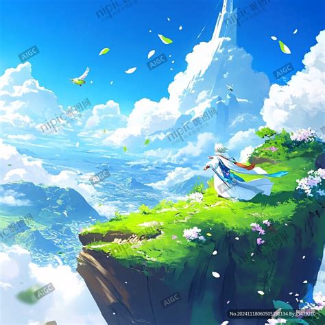 Ai创作图坐在悬崖边上的女生 3d悬浮小山 唯美仙境插画 纯白色场景 动漫场景插画 游戏动漫背景 风景场景插画 梦幻风景女孩 梦幻场景插画 动漫场景设计 唯美场景插图 唯美风插画 星愿大陆 二