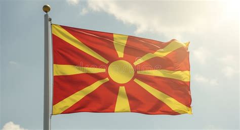 Red Flag With A Yellow Sun Featuring Eight Broad Rays Extending From