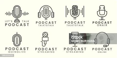 팟 캐스트 마이크 라인 아트 미니멀 리스트 세트 로고 아이콘 템플릿 일러스트 레이션 벡터 디자인 팟캐스팅에 대한 스톡 벡터 아트