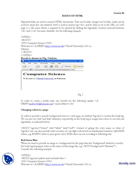 Basics Of Html Part2 Information Technology Lecture Handout Docsity