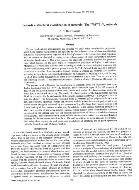 Pdf Towards A Structural Classification Of Minerals The