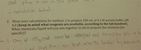 Solved Show Your Calculations For Method To Prepare Chegg