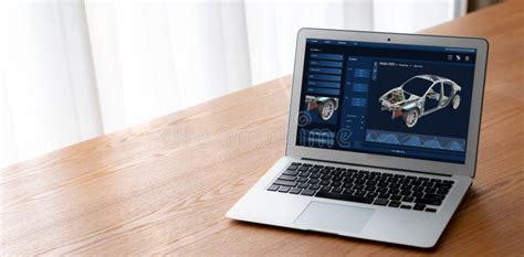 Electric Car Design Software On Computer Screen Show Simulation Blueprint Snugly Stock