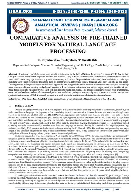 Pdf Comparative Analysis Of Pre Trained Models For Natural Language