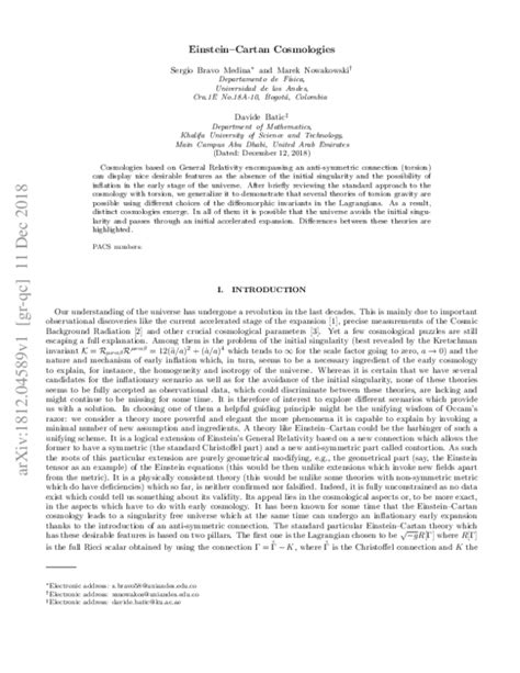 Pdf Einstein Cartan Cosmologies