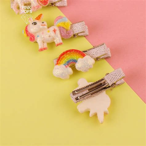 Rainbow Unicorn Hair Clips Pinkpopspk