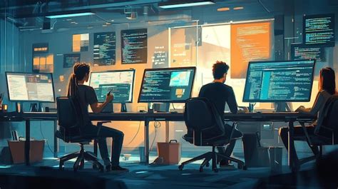 A Diverse Group Of Software Developers Coding On Multiple Screens With