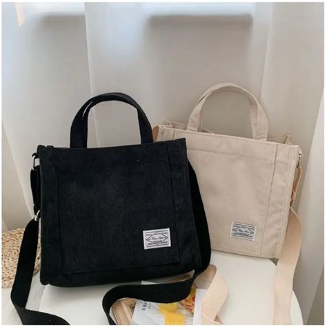 Женская вельветовая сумка на плечо на молнии маленькая хлопковая парусиновая сумка