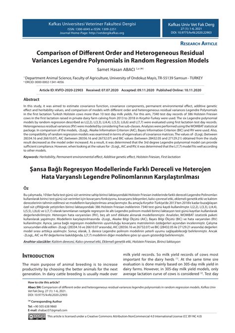 Pdf Comparison Of Different Order And Heterogeneous Residual Variances Legendre Polynomials In
