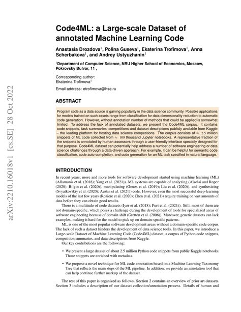 Pdf Code4ml A Large Scale Dataset Of Annotated Machine Learning Code
