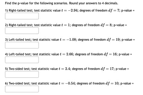 Solved 1 Right Tailed Test Test Statistic Value T −2 94