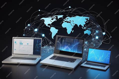 Premium Photo Illustration Of Laptop Computer Connected To Global