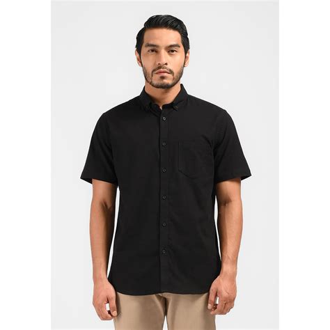 Jual Moc Kemeja Lengan Pendek Pria Malvoy Black Shopee Indonesia