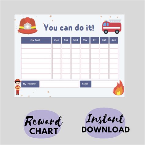 Reward Chart Firefighter Printable Firefighter Chart Daily Etsy