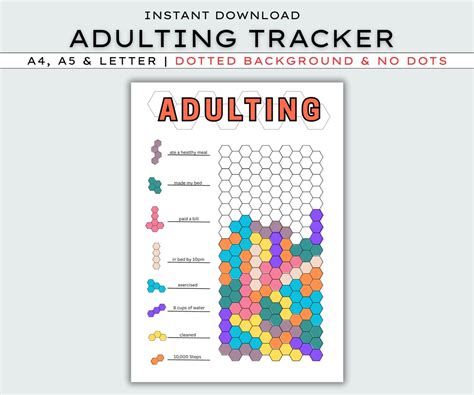 Hexagon Adulting Tracker Printable Journal Page Monthly Tracker