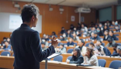 A Teacher Giving A Lecture In Front Of A Class Of Students Premium Ai