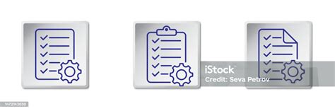 기술 체크리스트 클립 보드 추가 기어 아이콘 세트입니다 톱니바퀴가 있는 기술 지원 체크리스트 관리 사업 개념입니다 평면 벡터 그림입니다 그림자에 대한 스톡 벡터 아트 및