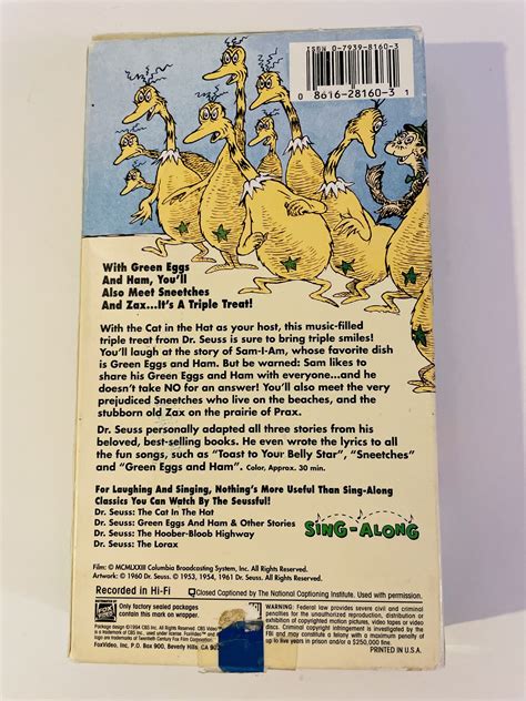 Dr Seuss Green Eggs And Ham Vhs 2003