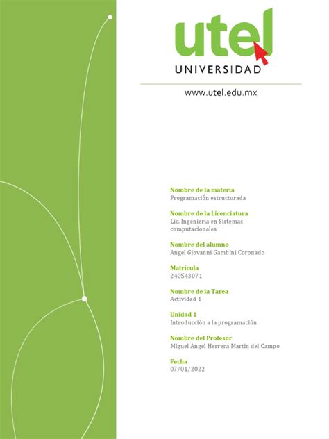 Actividad 1 Programación Estructurada Pdf Algoritmos Programación De Computadoras