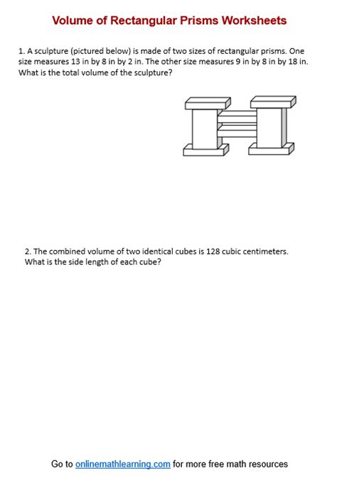 Volume Of Rectangular Prism Word Problems Worksheets Answers Printable Online