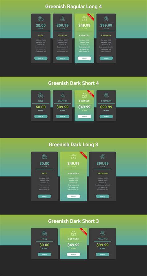 gradiantor gradient responsive price tables on behance