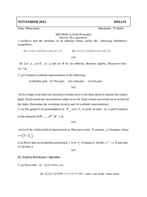 Discrete Maths November 2012 Hma34 Pdf Abstract Algebra Algebra