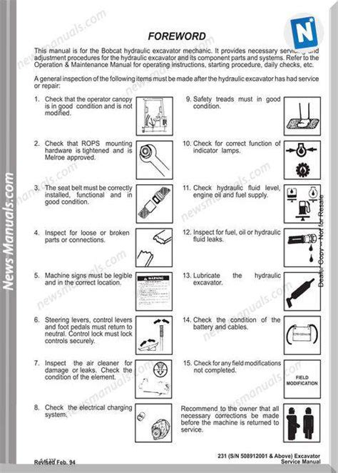 Bobcat X231 Excavator Service Manual Sn508912001