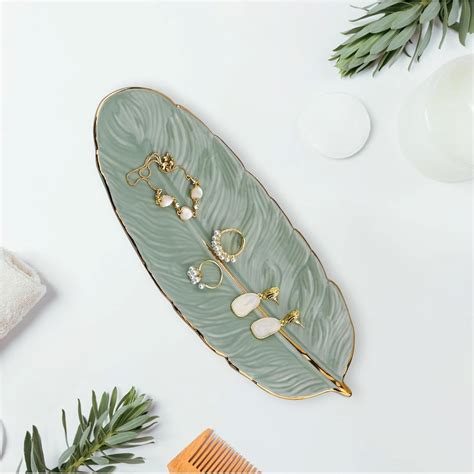 Yohyien Ceramic Trinket Dish Feather Shaped Jewellery Dish Tray
