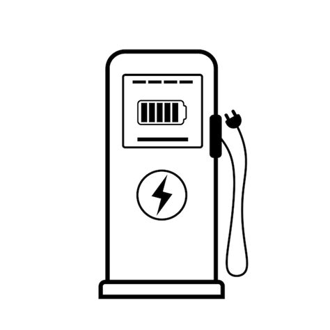 흰색 배경에 검정 전기 자동차 충전소 기호 플랫 스타일 아이콘 프리미엄 벡터