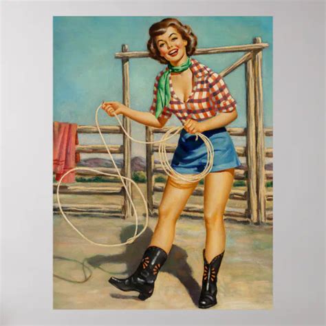 Cowgirl Pinup Vintage Art Poster Zazzle