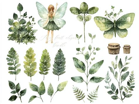 17 Fairy Forest Clipart Green Fairy Tree Houses Printable Watercolor