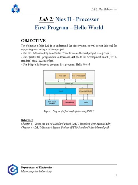 Nios Ii Processor First Program Hello World Objective Pdf