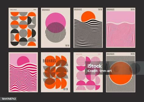 멋진 추상 바우하우스 기하학적 예술 포스터 미드 센추리 모던 미니멀리스트 배경 멋진 트렌디한 모양 패턴에 대한 스톡 벡터 아트