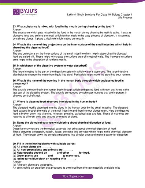 Lakhmir Singh Biology Class 10 Solutions For Chapter 1 Life Process Free Pdf