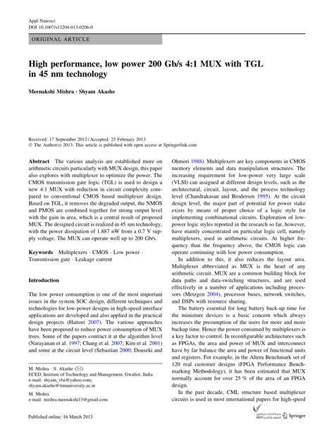 pdf high performance low power 200 gb s 4 1 mux with tgl in 45 nm