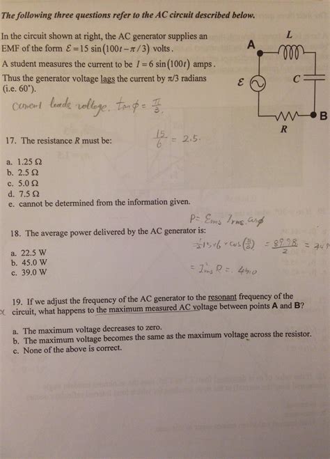 Solved The Following Three Questions Refer To The AC Circuit Chegg