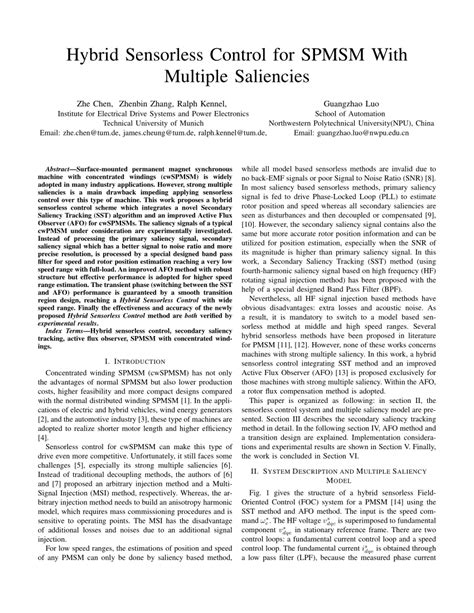 Pdf Hybrid Sensorless Control For Spmsm With Multiple Saliencies