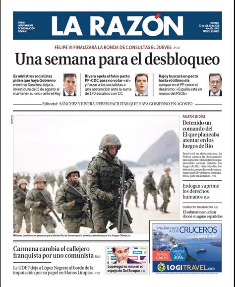 Las Portadas De Los Periódicos De Hoy Viernes 22 De Julio De 2016