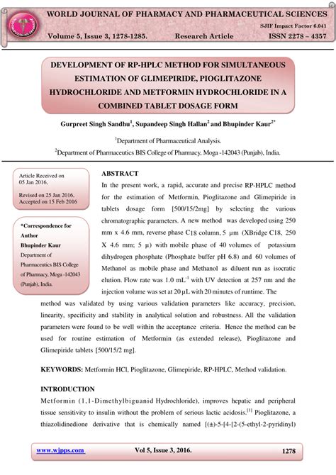Pdf Development Of Rp Hplc Method For Simultaneous Estimation Of