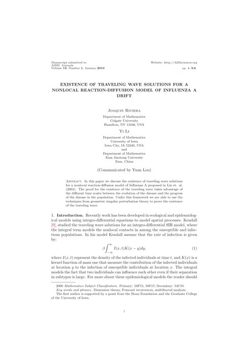Pdf Existence Of Traveling Wave Solutions For A Nonlocal Reaction