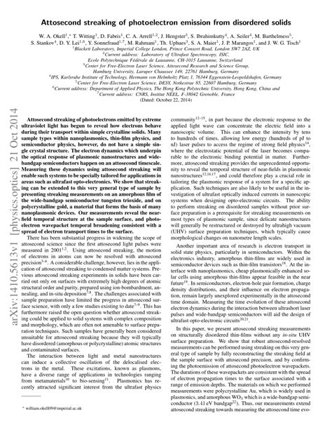 Pdf Attosecond Streaking Of Photoelectron Emission From Disordered Solids