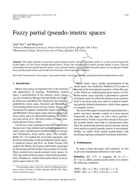 Pdf Fuzzy Partial Pseudo Metric Spaces