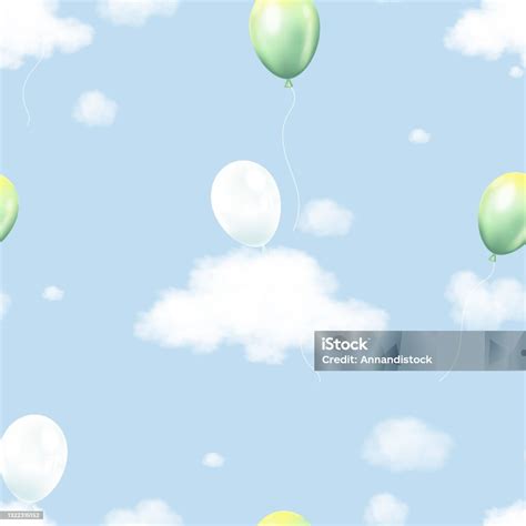 푸른 하늘 배경에 흰색과 녹색 풍선과 원활 한 생각 구름 고립 된 패턴 생각 거품 끝없는 흰색 빈 연설 벡터 일러스트 3d 솜털