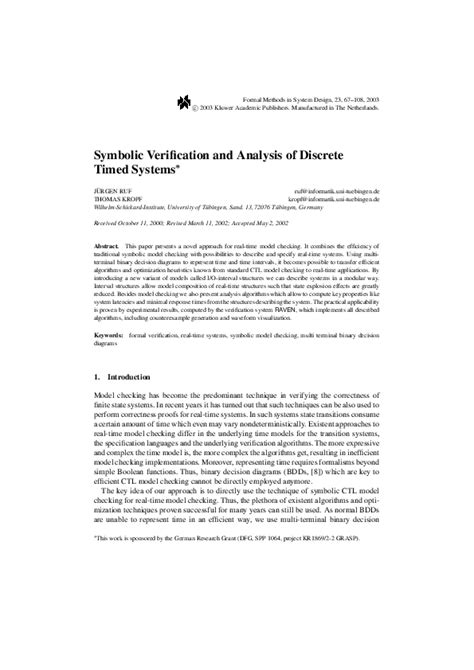 Pdf Symbolic Verification And Analysis Of Discrete Timed Systems